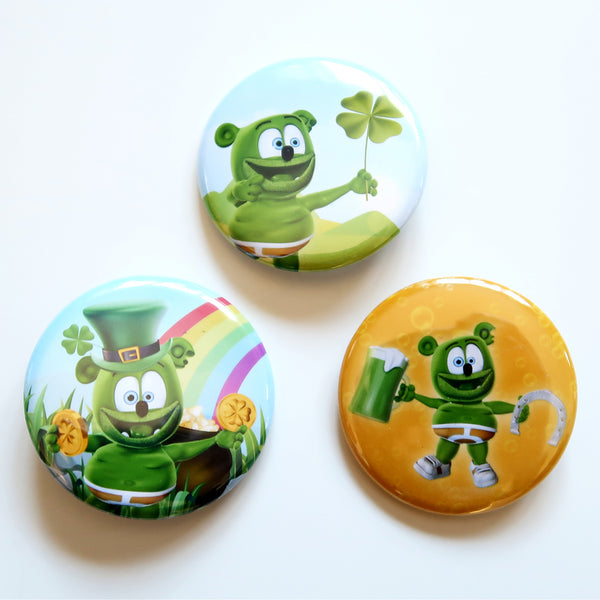 Set of 3 Gummibär (The Gummy Bear) St. Patrick's Day 1.5" Pinback Butt ...